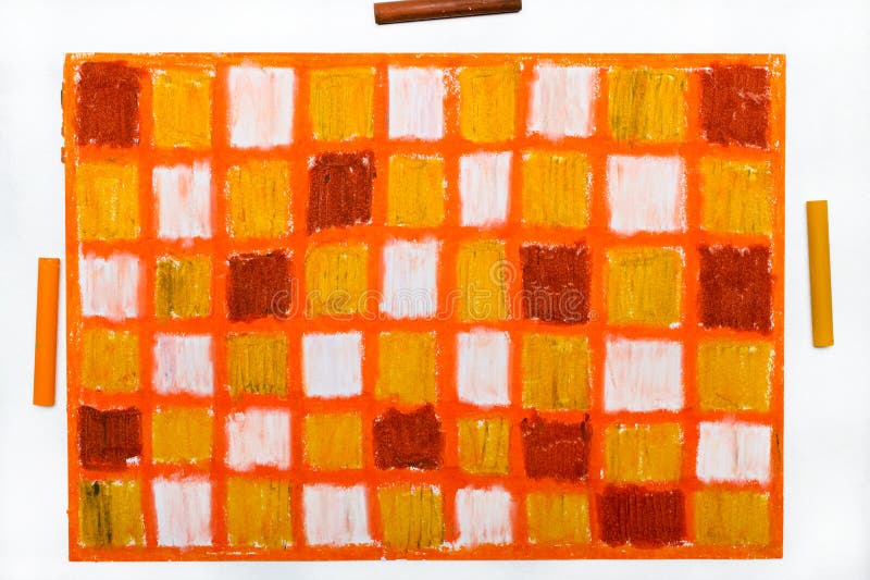 Oil Pastels Drawing with Squares Stock Photo - Image of chequered ...