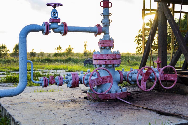 Oil Pipeline and Pumping Unit, Closeup of Photo Stock Image - Image of ...