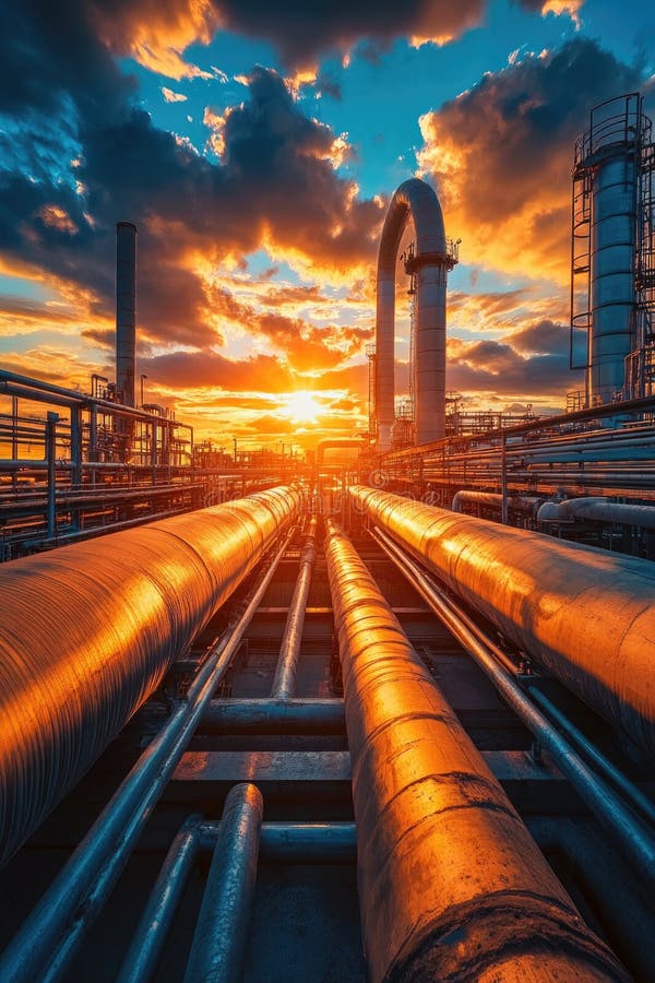Oil Pipeline Sunset Background Stock Image - Image of petroleum, technology: 380376351