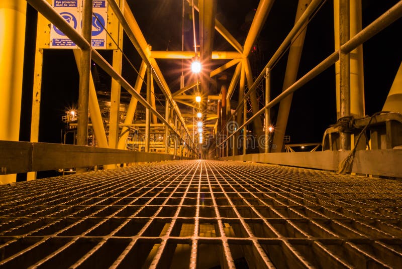 The Pathway Bridge of Offshore Oil Rig Stock Photo - Image of ...