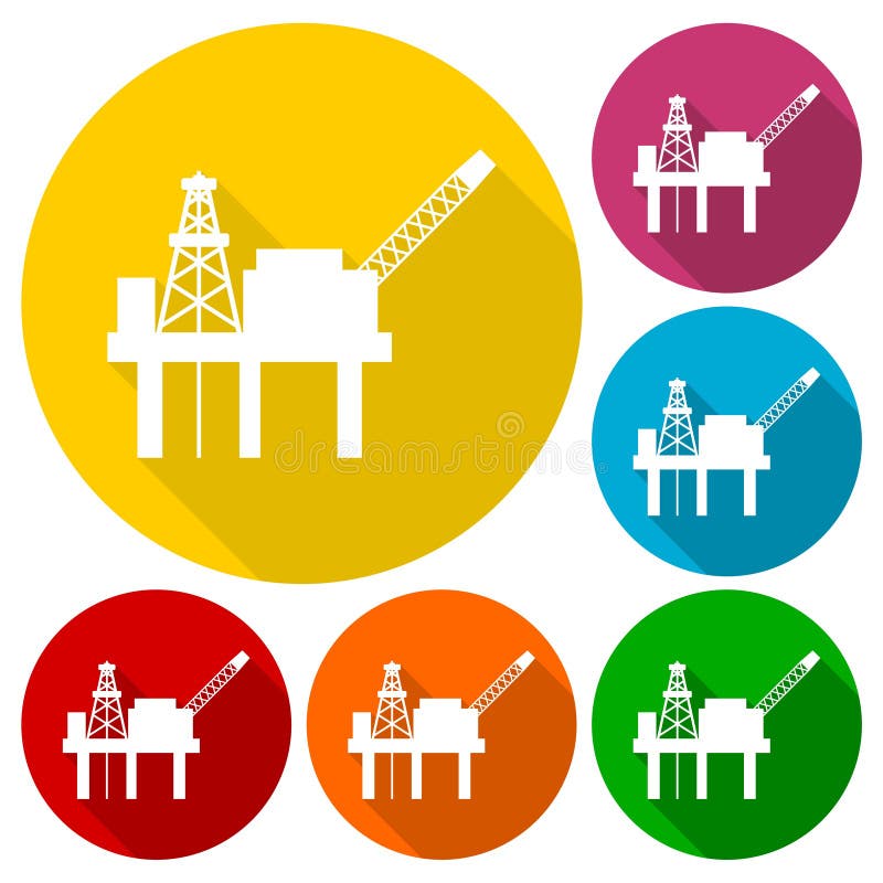 Oil Platform Icons Set with Long Shadow Stock Vector - Illustration of ...