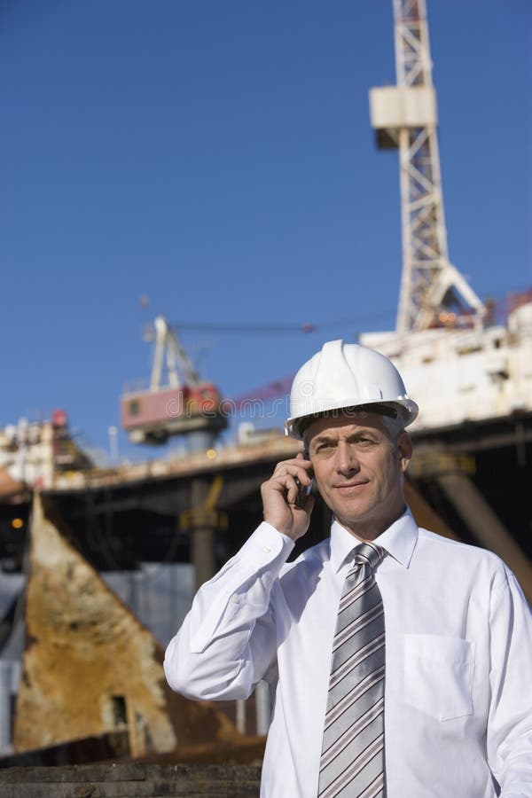 An Oil Platform Inspector on the Phone Stock Photo - Image of drilling ...