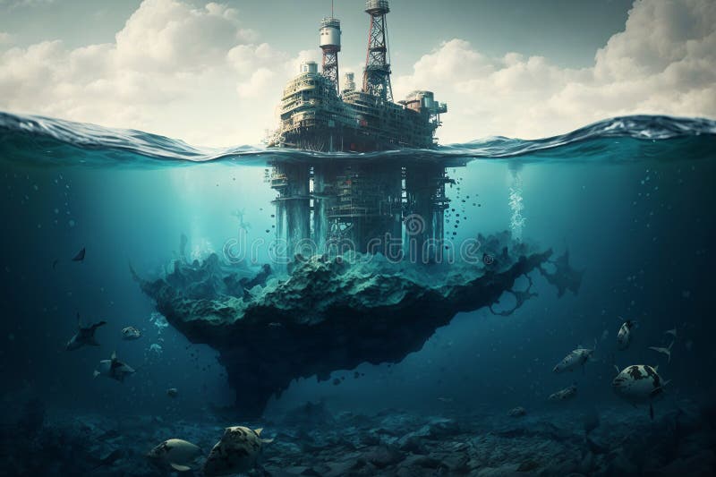 Oil Platform in Ocean. Drilling, Oil Extraction, Pollution, Swimming ...