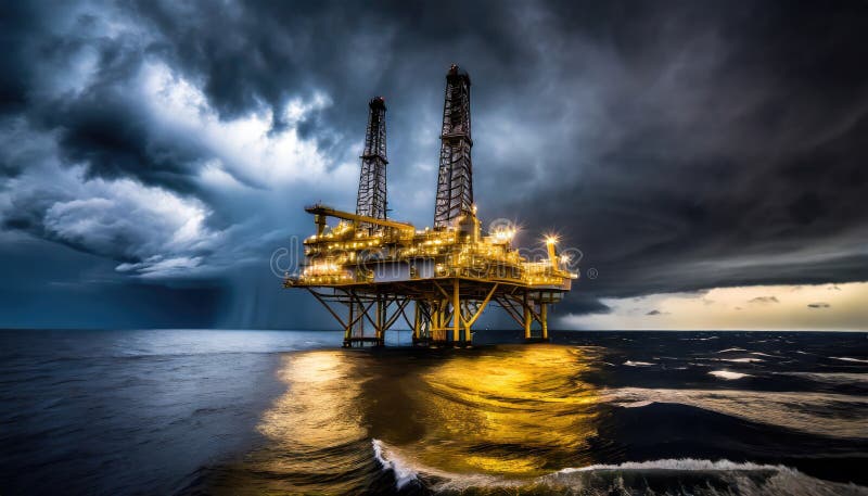 Oil Platform in the Ocean. Generated with AI Stock Illustration ...