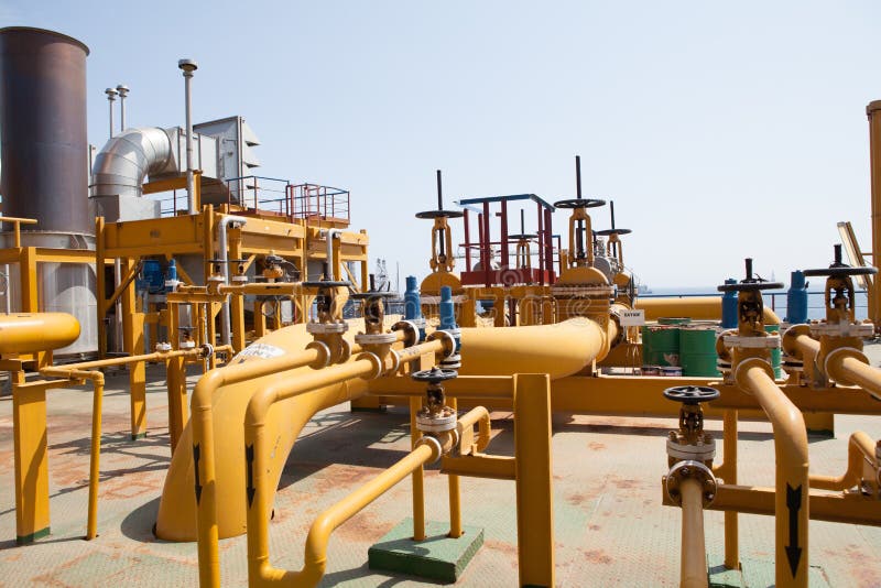 Oil Platform Pipeline and Pressure Transfer System Stock Photo - Image ...