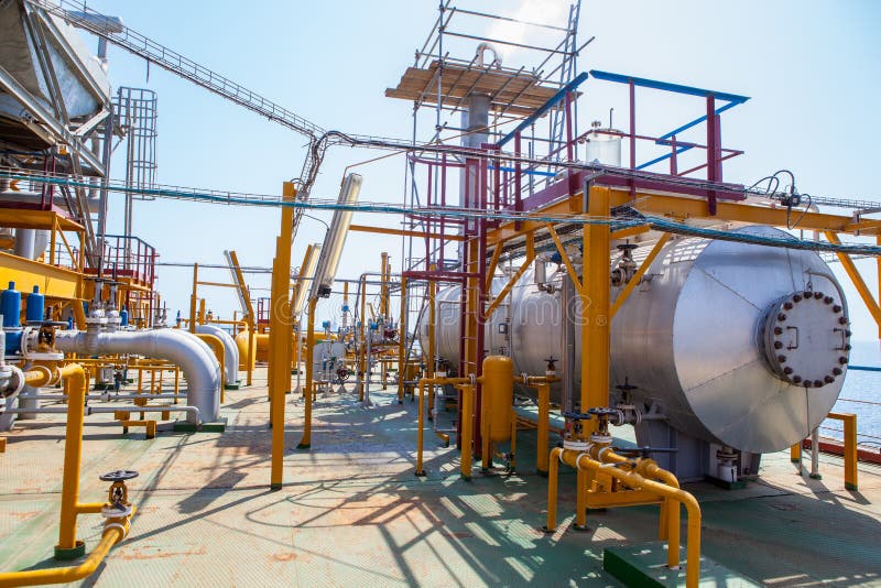 Oil Platform Pipeline and Pressure Transfer System Stock Image - Image ...