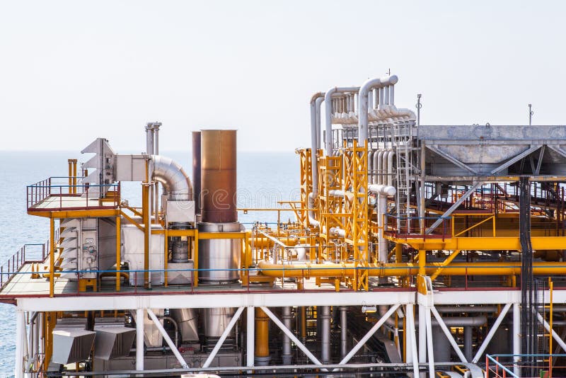 Oil Platform Pipeline and Pressure Transfer System Stock Image - Image ...