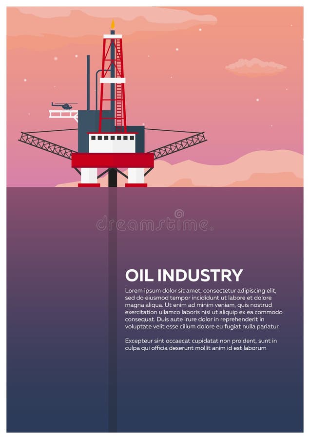 Oil Platform Poster. Sea. Oil Exploration. Vector Flat Illustration ...