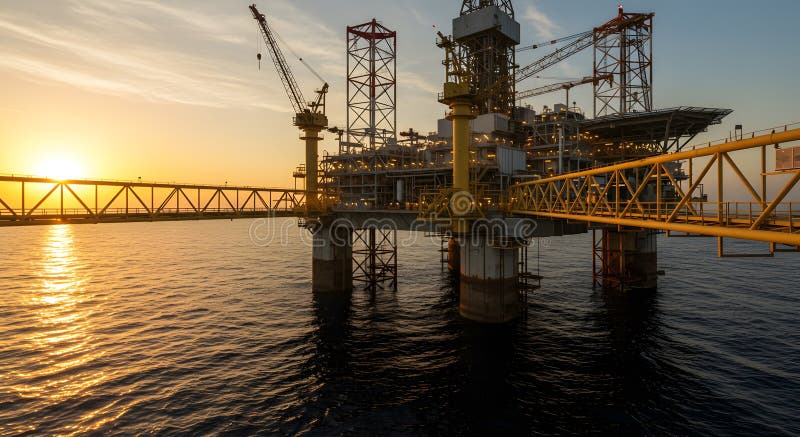 Oil Platform at Sunset Industrial Complex on Sea Stock Photo - Image of ...
