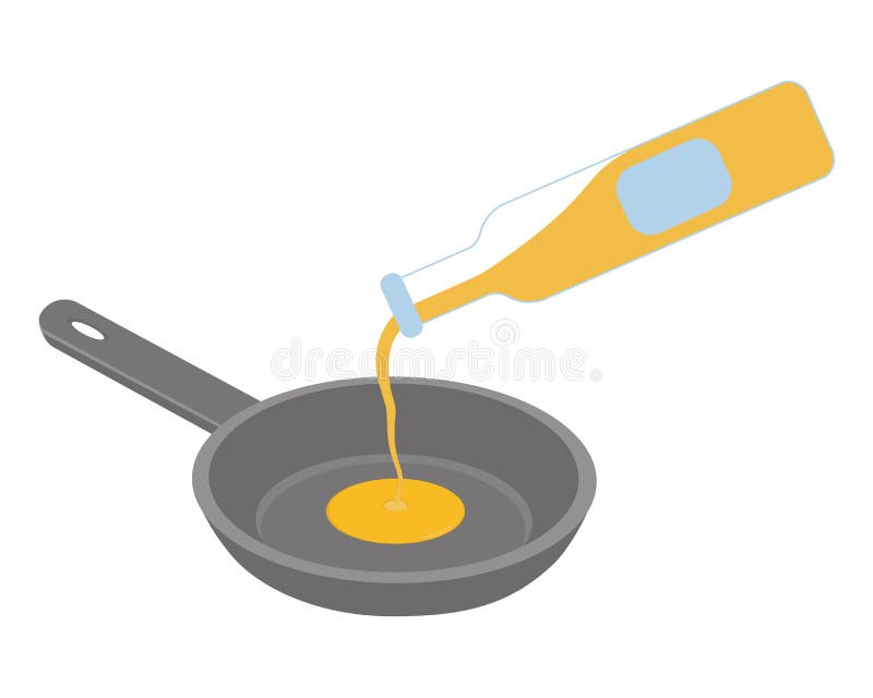 Oil Pouring into Frying Pan from Bottle. Vector Flat Illustration Stock ...