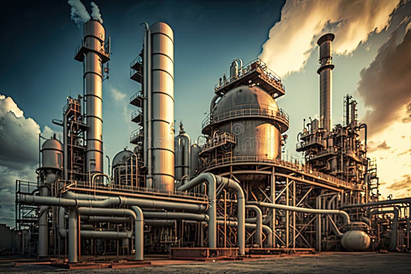 Oil Refinery Complex with Surrounding Waterways Stock Image - Image of ...