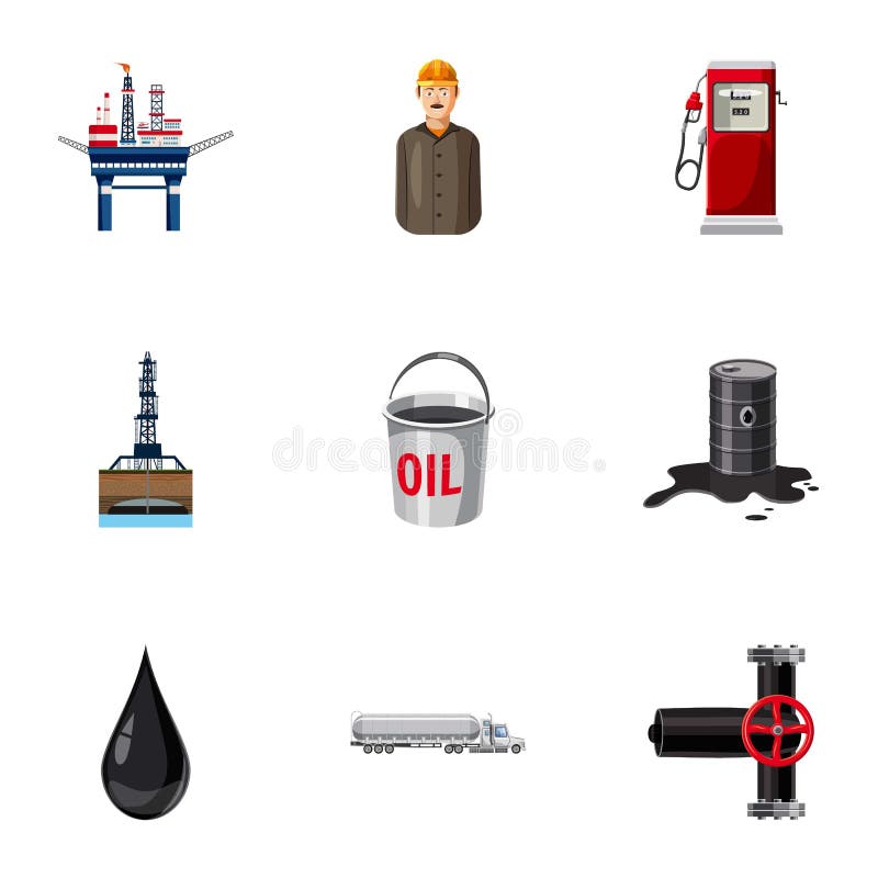 Oil Production Icons Set, Cartoon Style Stock Vector - Illustration of ...