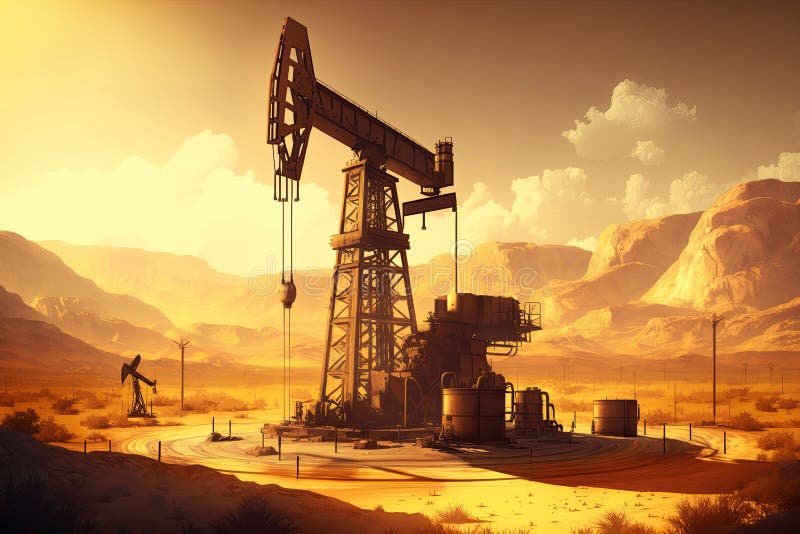 Oil Production Pumps at the Oil Field at Sunset Stock Photo - Image of ...