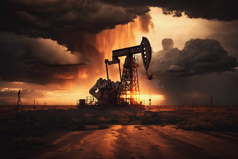 Oil Production Pumps at the Oil Field at Sunset Stock Image - Image of ...