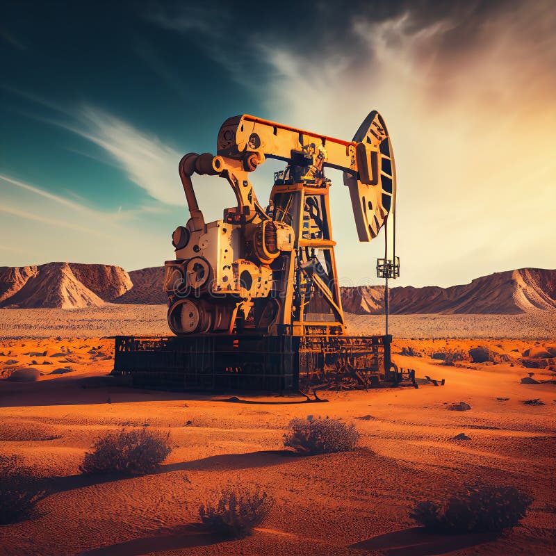 Oil Pump in the Desert,generative Ai Stock Illustration - Illustration ...