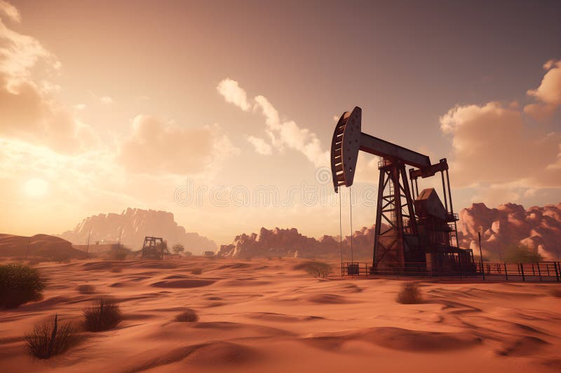 The Oil Pump in the Desert. Oil Industry. AI Generated Stock ...