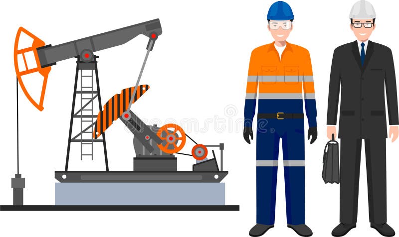 Oil Pump and Engineer in Suit, Worker in Work Uniform and Safety Helmet ...