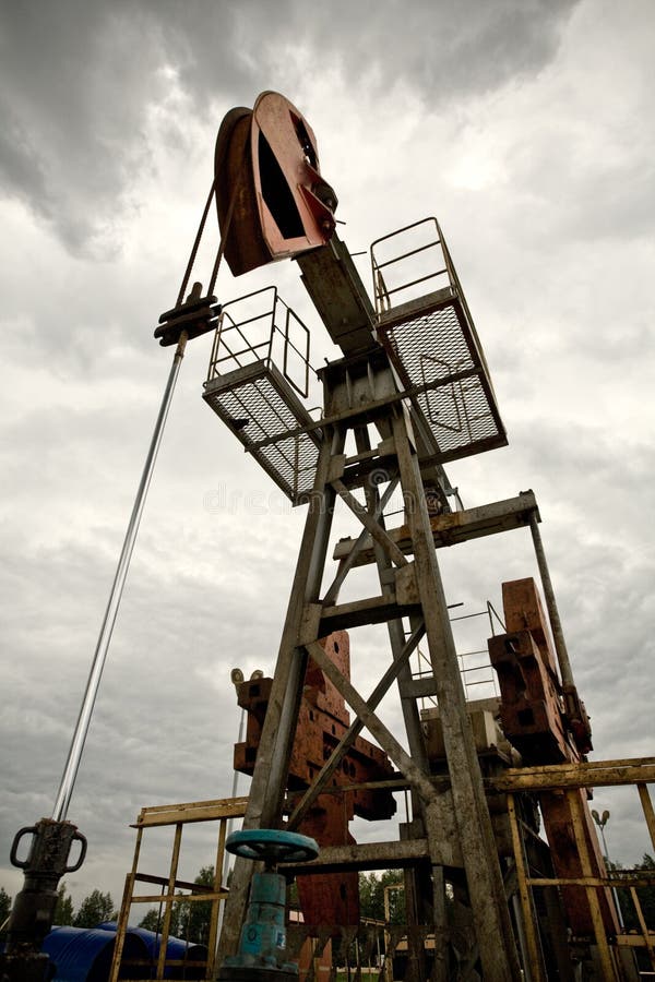 Oil pump in the field stock image. Image of drill, blue - 10496977