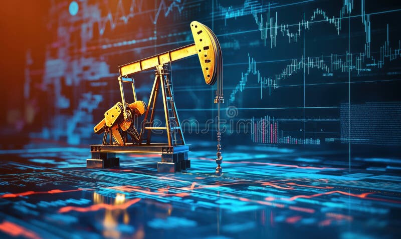 Oil Pump Jack Digital Financial Background Stock Market Graphs Data ...
