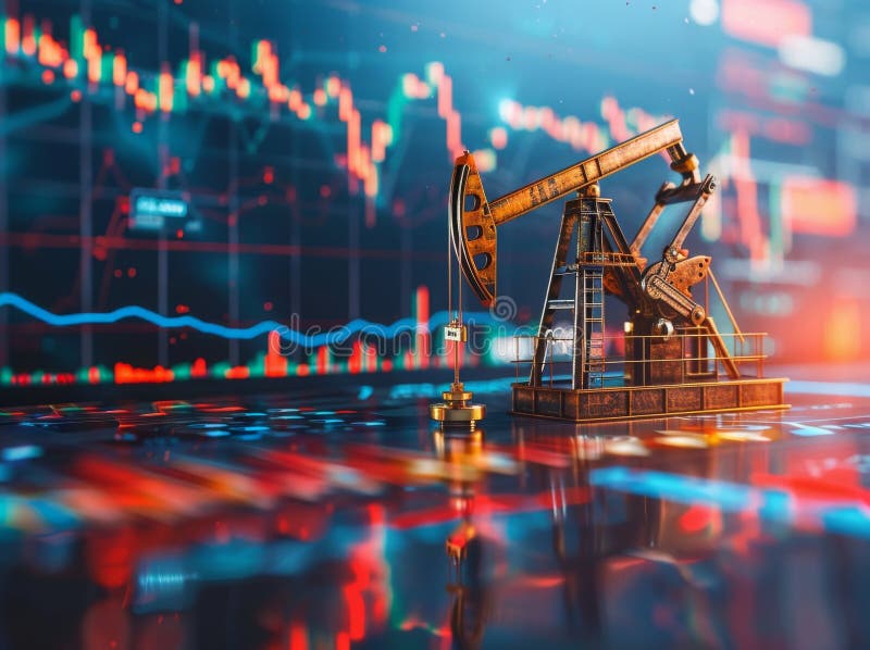 Oil Pump-jack and Growth Graph with Dollars in Digital Format Stock ...