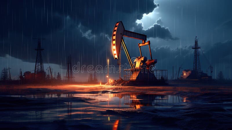Oil Pump Rig Oil and Gas Production Oil Field Site Dramatic Defocused ...