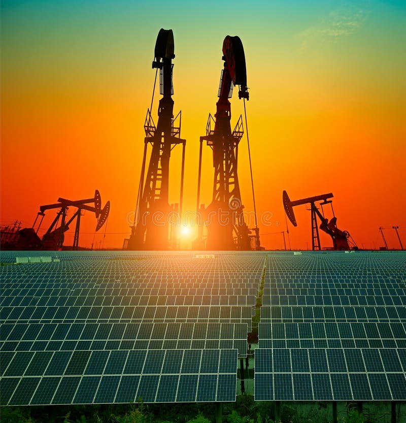 Oil pump with solar panels stock photo. Image of gasoline - 238988204