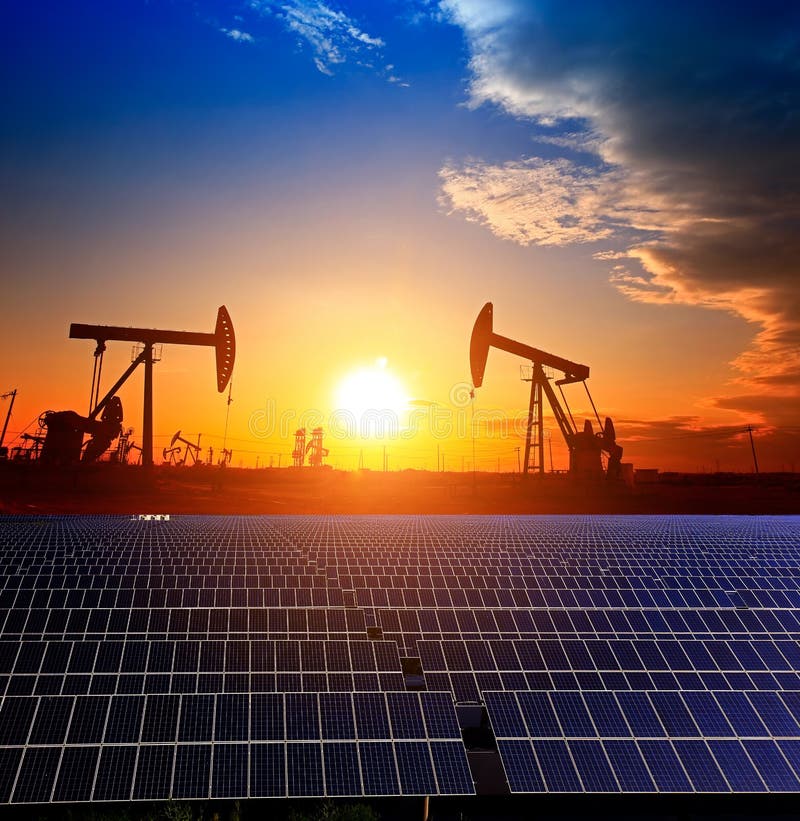 Oil pump with solar panels stock image. Image of exploration - 249282009