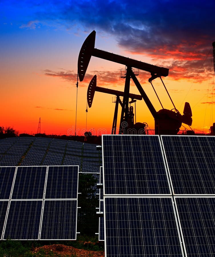 Oil pump with solar panels stock photo. Image of electrical - 260403932