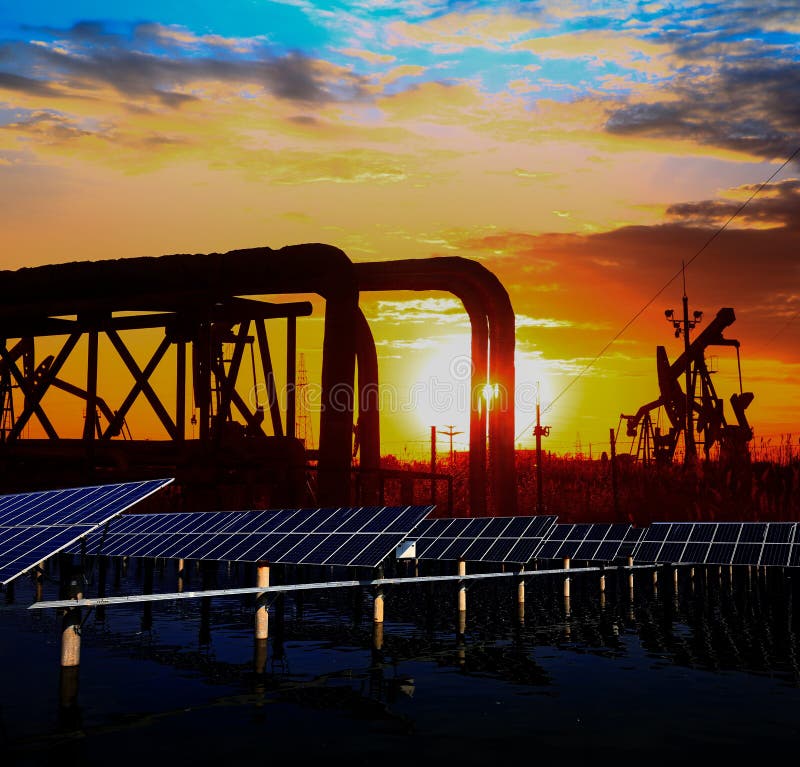 Oil pump with solar panels stock image. Image of equipment - 263294335