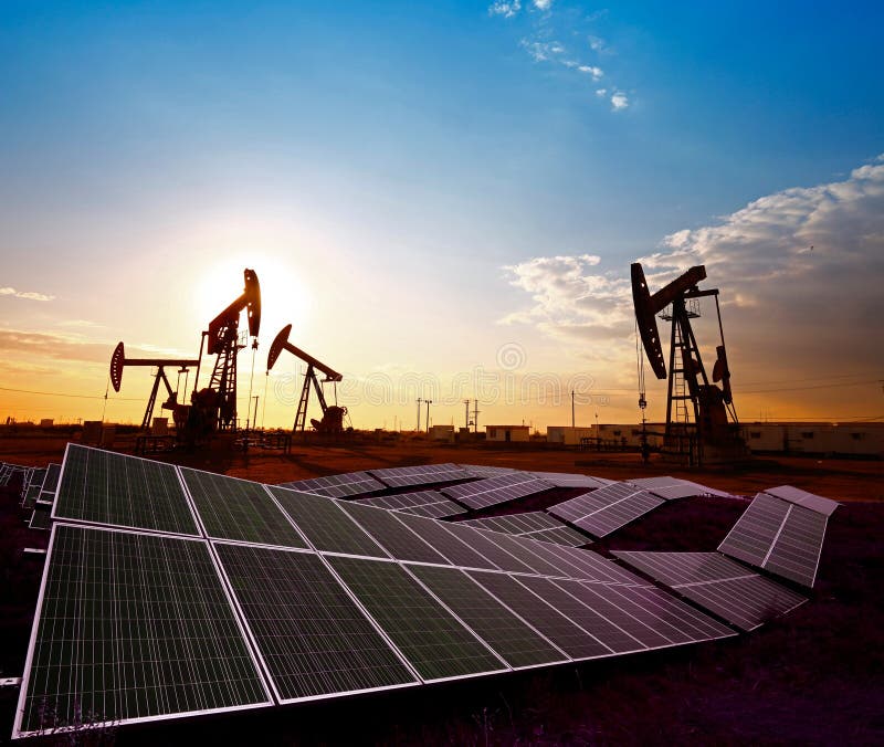 Oil pump with solar panels stock photo. Image of drilling - 273674682