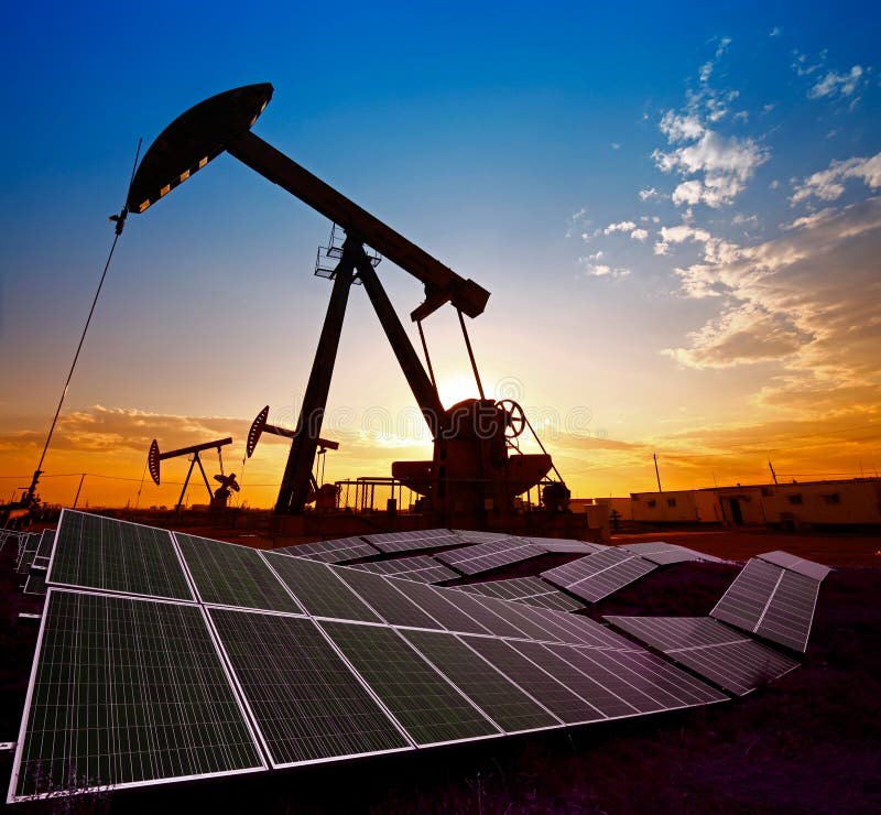 Oil pump with solar panels stock illustration. Illustration of industry ...