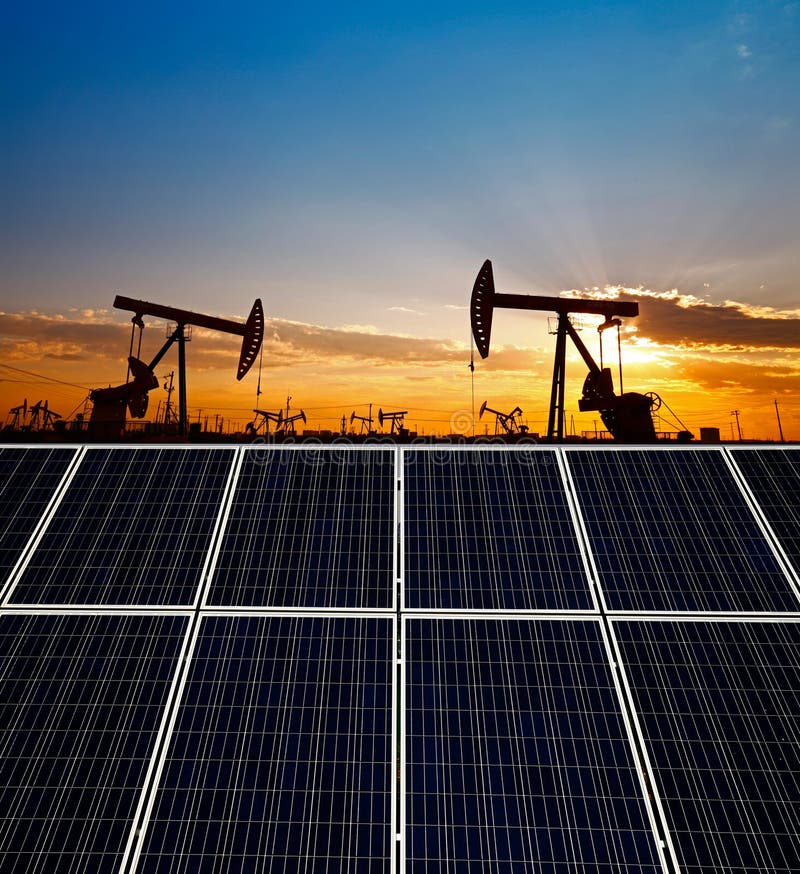 Oil pump with solar panels stock illustration. Illustration of green ...