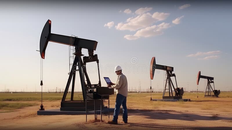 Oil Pump Station Worker Using Tablet Computer. Stock Image - Image of ...