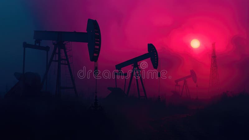 Oil Pump Sunset Field stock image. Image of field, fuel - 375826761