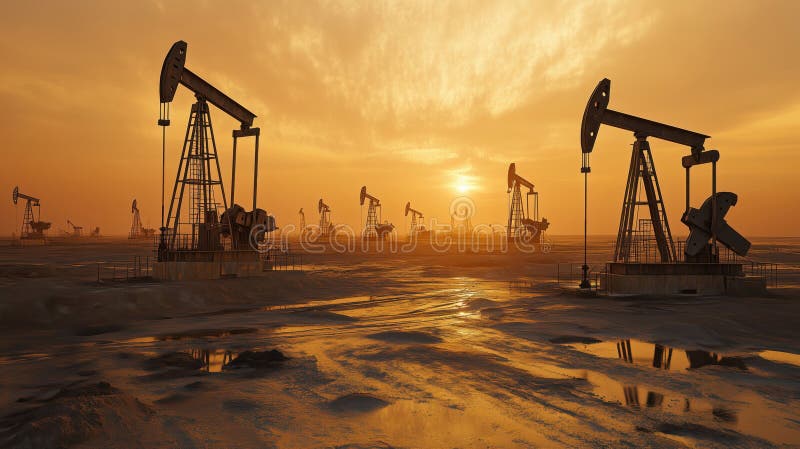 Oil Pumps at Sunset, Industrial Landscape, Dramatic Sky Stock Image ...
