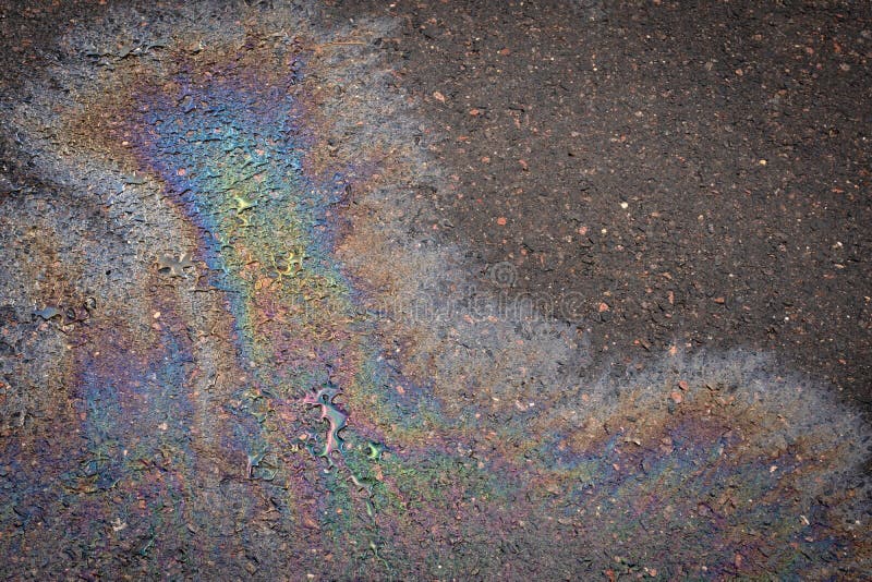 Oil Rainbow Gasoline Spill on Asphalt Stock Photo - Image of asphalt ...