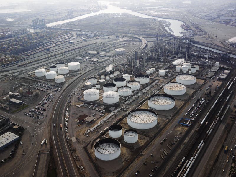 Oil refinery aerial. stock photo. Image of beach, angeles - 3418096