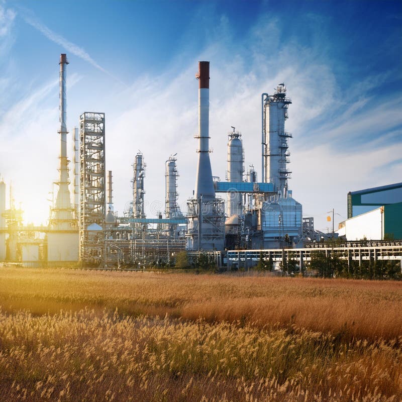 Oil refinery, AI generated stock illustration. Illustration of ...
