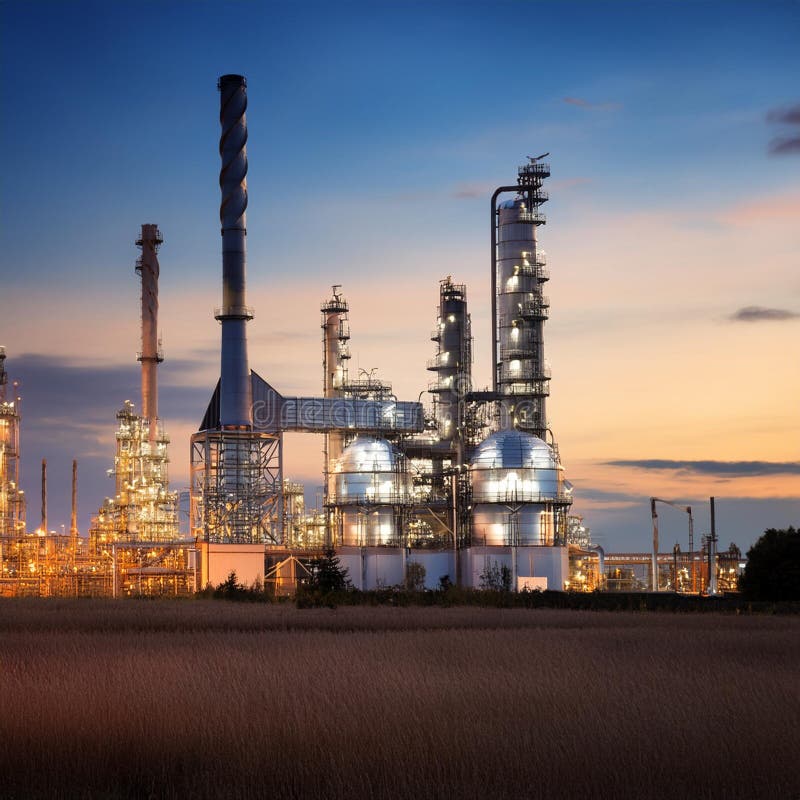 Oil refinery, AI generated stock illustration. Illustration of downtown ...