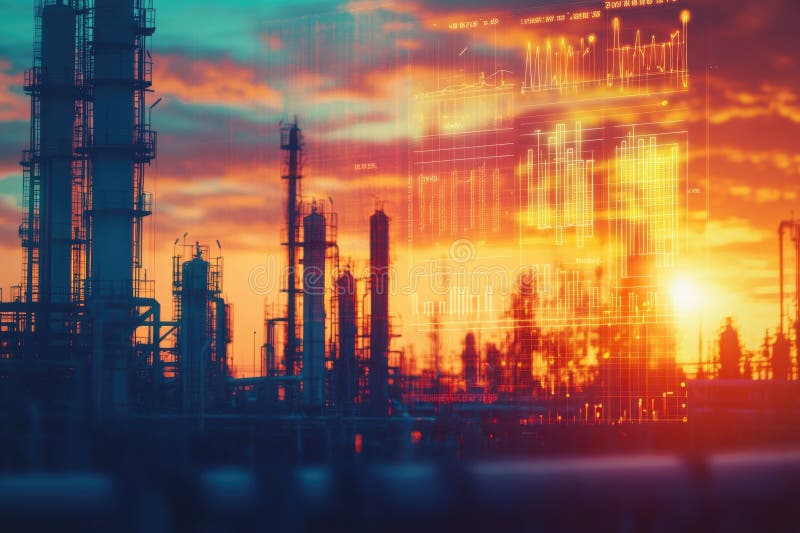 Oil Refinery Facility with a Stunning Sunset in the Background Stock ...
