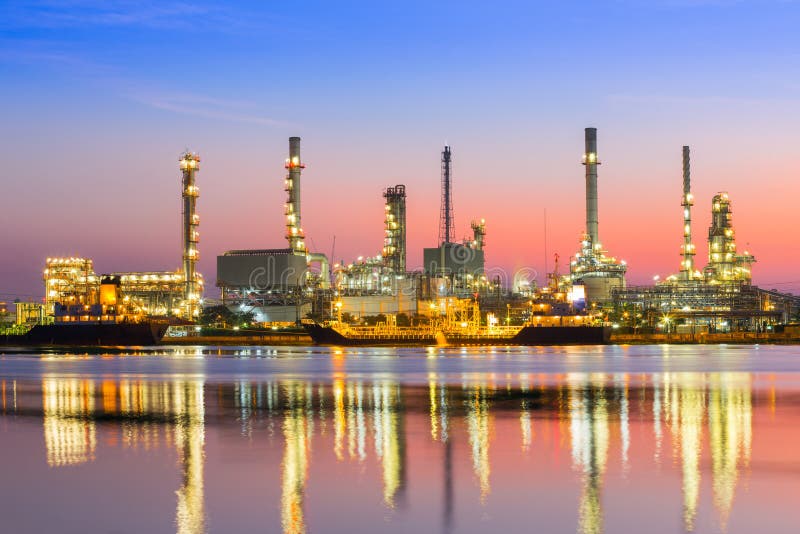 Oil Refinery Factory at Sunrise Stock Image - Image of plant, steam ...