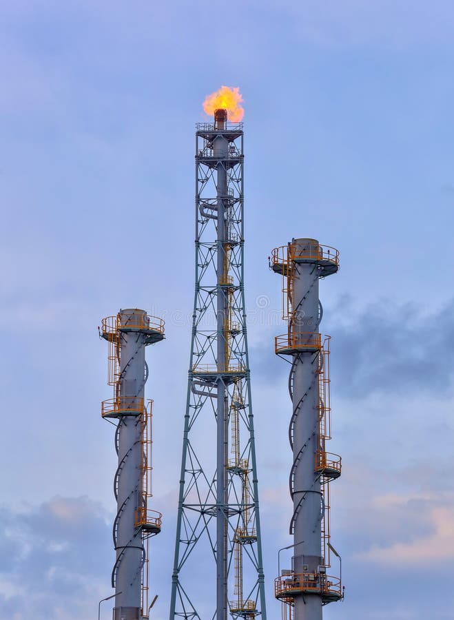 Oil refinery stock image. Image of chimney, plant, flame - 52157751