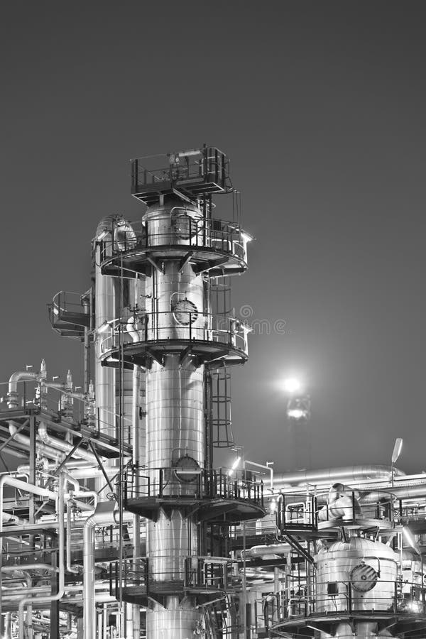 Refinery Distillation Tower at Night Stock Image - Image of large ...