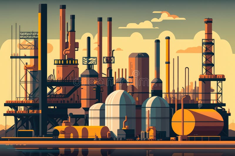 Oil Refinery with Huge Storage Tanks and Loading Facilities Stock ...