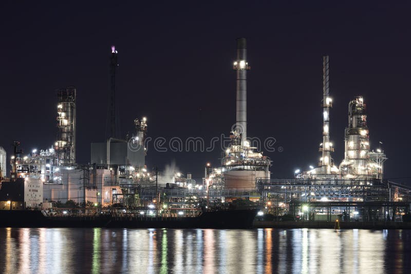 Oil Refinery Industrial Plant at Night Stock Image - Image of chemistry ...