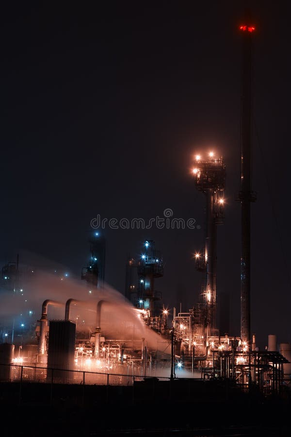 Oil Refinery stock photo. Image of angle, mist, vertical - 41666966