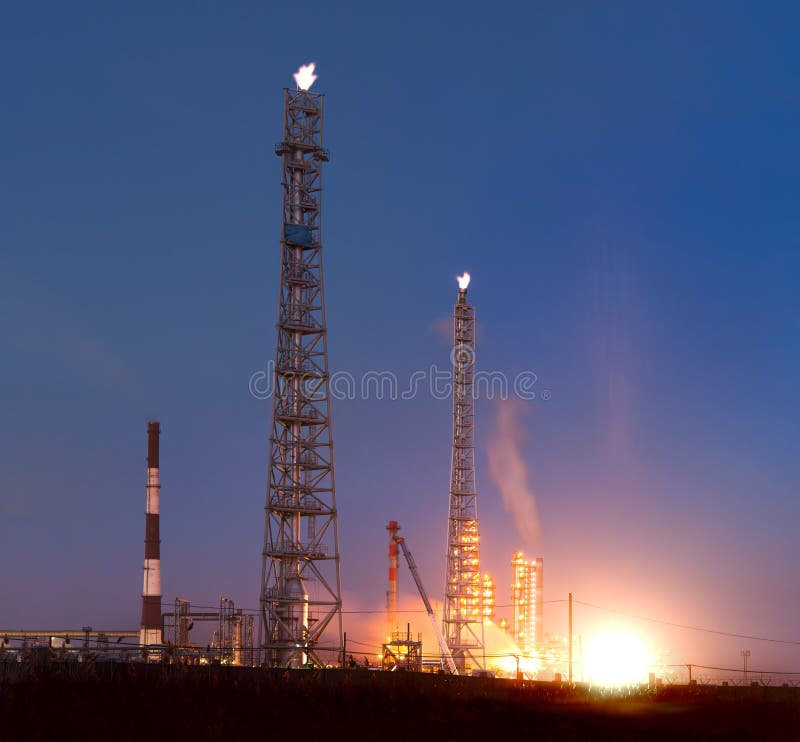 Oil Refinery at night stock image. Image of chemical - 16895069