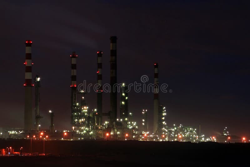 Oil refinery by night stock photo. Image of metal, evening - 1910734