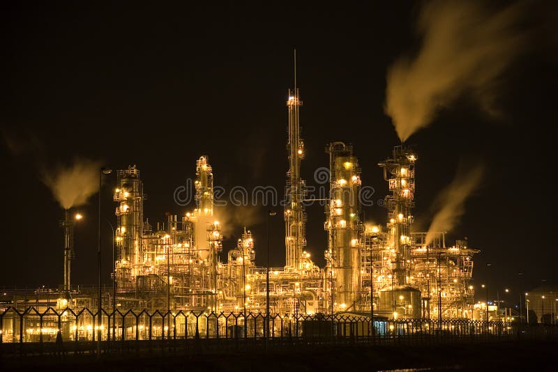 Oil Refinery at Night stock image. Image of production - 2534017