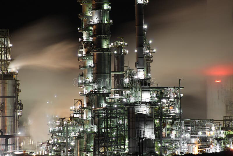 Oil Refinery at Night stock photo. Image of pembrokeshire - 28120534